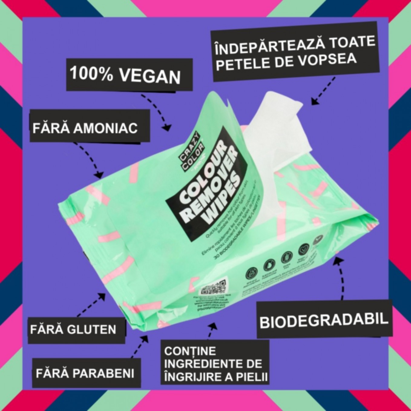 Crazy Color - Servetele indepartare pete vopsea de pe piele 30buc