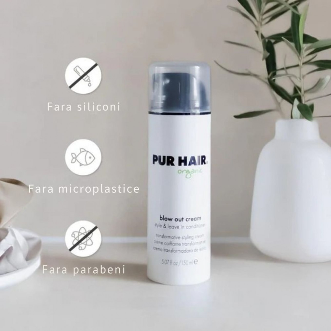 Pur Hair - Crema organica protectie si uscare rapida Blow Out 150ml