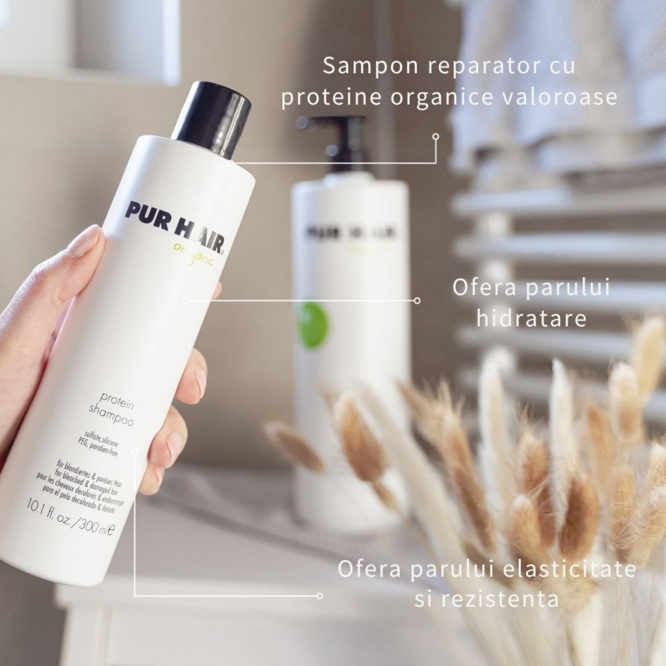 Pur Hair Protein - Sampon nutritiv organic par deteriorat 300ml